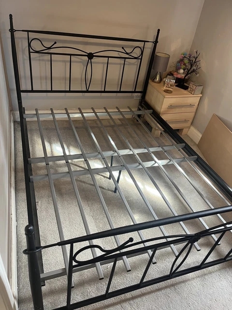 BLACK METAL DOUBLE bed frame and mattress collect only orpington kent £ ...