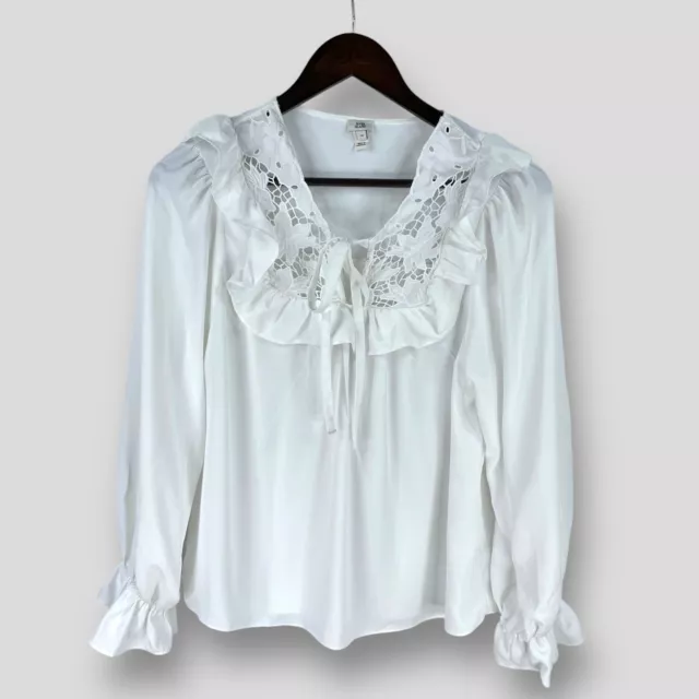 River Island Womens White Long Sleeve Blouse Lace Size Uk 14