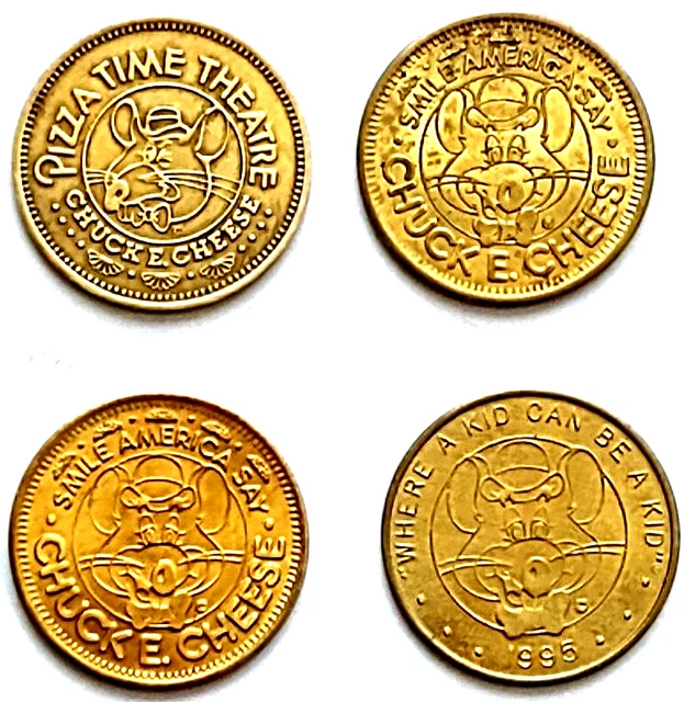 CHUCK E CHEESE Token Lot Of 4 1981-1995 Pizza Time Theatre Brass .9375 ...