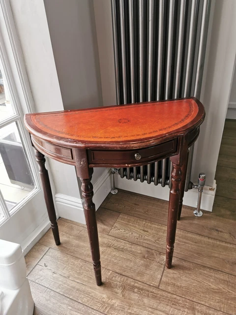 ANTIQUE HALF MOON Table With Leather Top £50.00 - PicClick UK