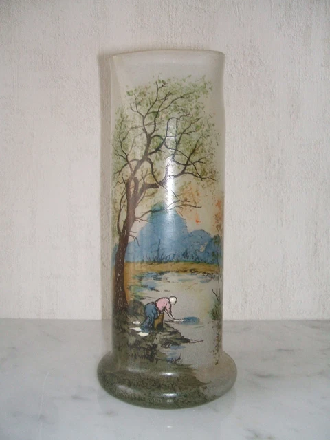 VASE ANCIEN EN verre émaillé de Legras? la lavandière EUR 70,00 - PicClick FR