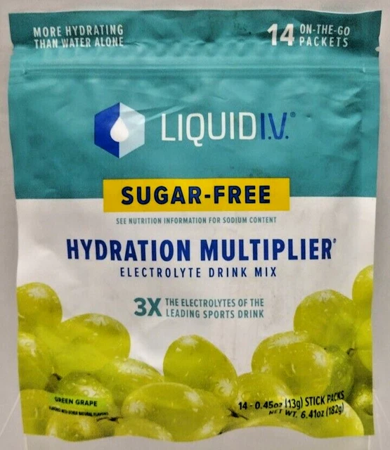 LIQUID IV-SUGAR-FREE-GREEN GRAPE Electrolyte Hydration Multiplier 14 ...