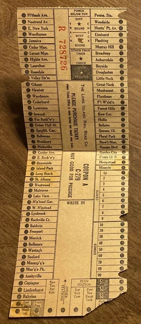 LONG ISLAND RAIL Road Co Ticket Receipt New York NY LIRR Jamaica ...