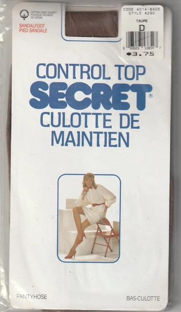 VINTAGE SECRET CONTROL Top Pantyhose Sandalfoot XLarge 155-195lbs Lined ...
