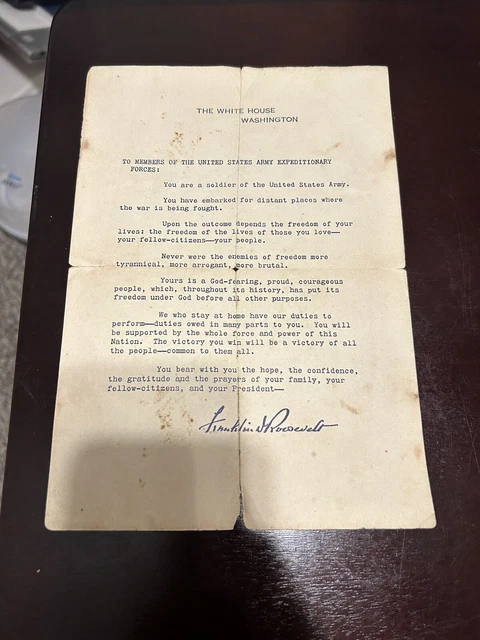 FRANKLIN D ROOSEVELT Letter to US Army Expeditionary Force WW2 $400.00 ...