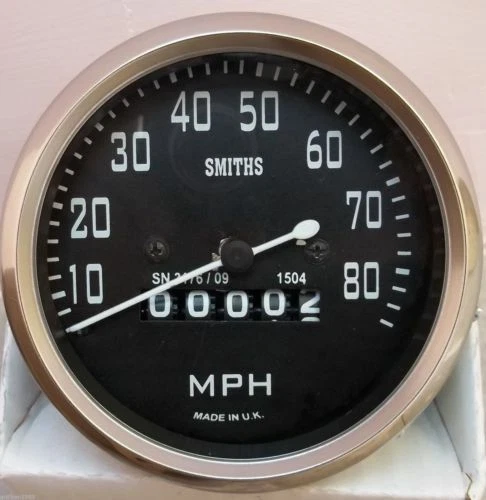 SMITHS REPLICA SPEEDOMETER Royal Enfield Motorcycle 0-80 MPH Black BSA ...