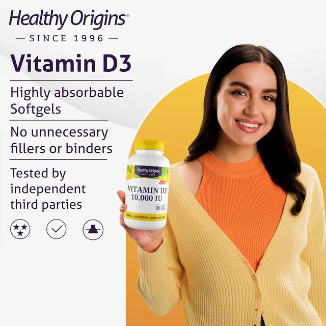 HEALTHY ORIGINS, VITAMIN D3, Softgels Each with 10,000 IU, 360 Capsules ...