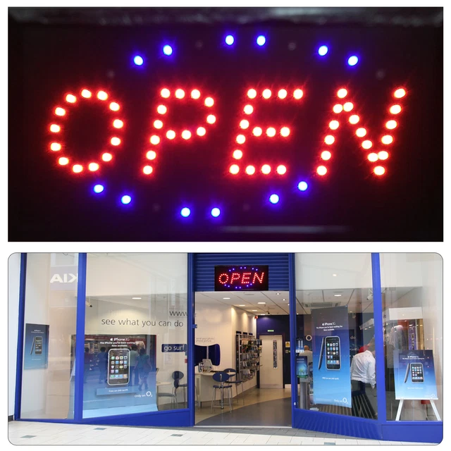 LARGE BRIGHT FLASHING LED OPEN WELCOME Shop Sign Neon Hang Display ...