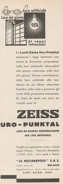 Z3160 LENTI ZEISS Uro-Punktal - Pubblicità d'epoca - 1937 Old ...