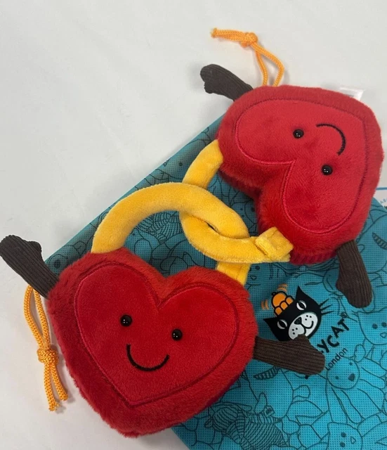 GENUINE JELLYCAT AMUSEABLES Val & Tina Love Locks - Red Heart Plush ...
