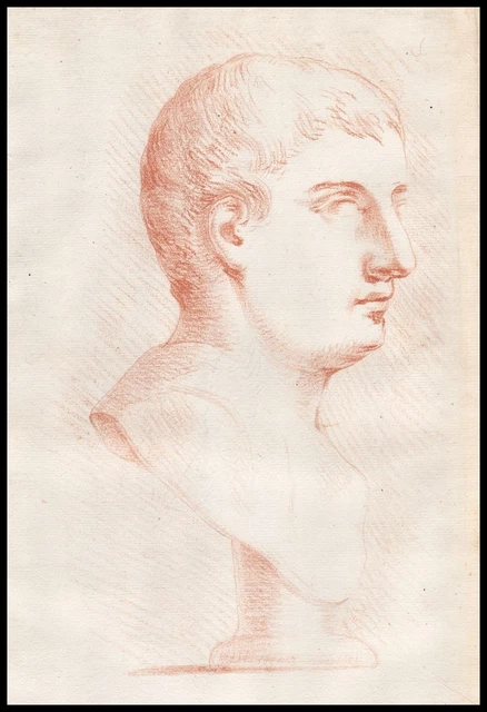 HEAD STATUE MAN Homme Antiquity Drawing Sanguine Drawing 18th Century ...