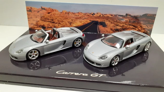 PACK PORSCHE CARRERA GT 1/43 MINICHAMPS gris métal / Coupé + cabriolet ...