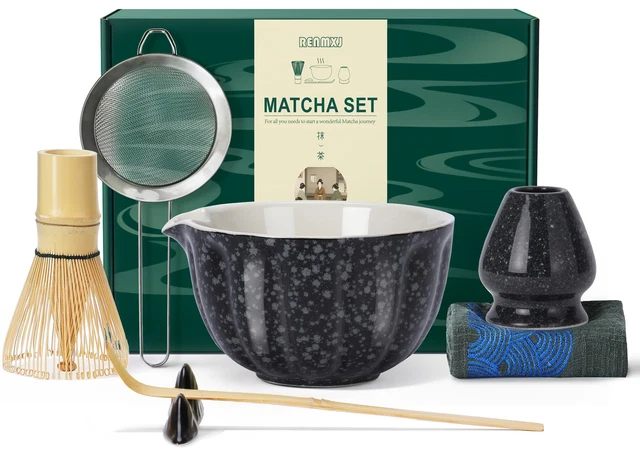 MATCHA WHISK SET,7 PCS Ceramic Matcha Kit Includes Matcha Bowl with ...