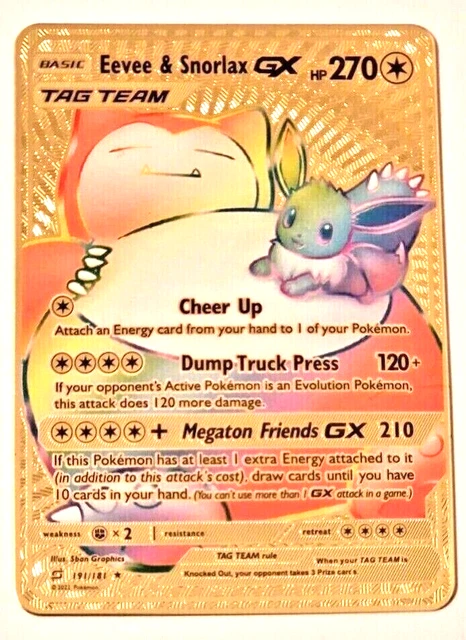 POKEMON EEVEE & Snorlax Gold Solid Metal Rainbow | Collectable Card ...