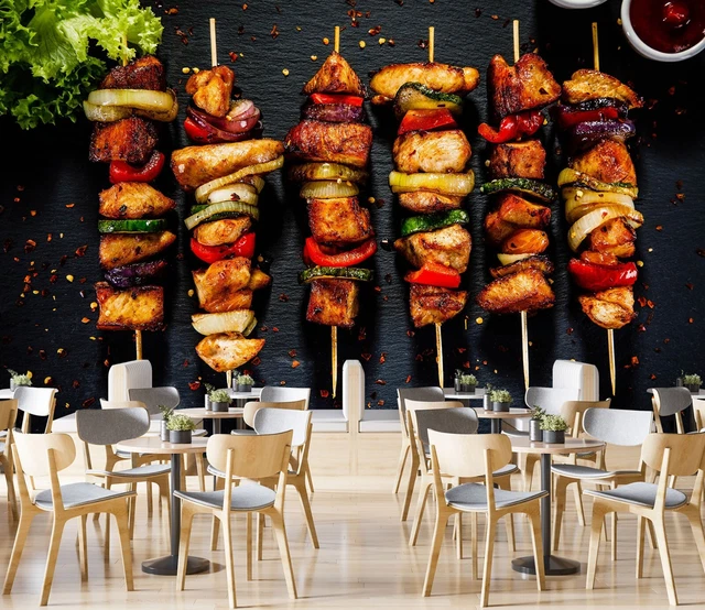3D GRILL KEBAB Shop BBQ K030 Wallpaper Wall Mural Self-adhesive ...