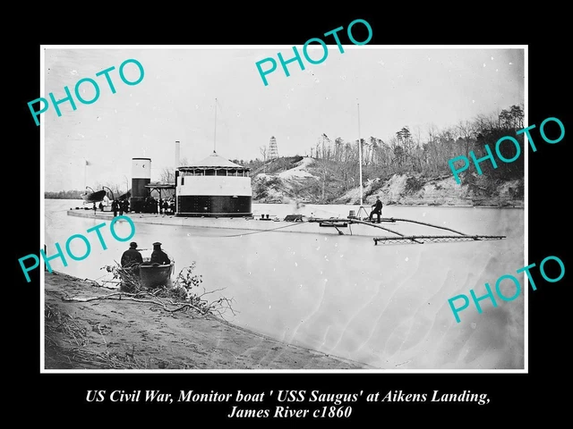 US CIVIL WAR HISTORIC PHOTO OF MONITOR BOAT USS SAUGUS JAMES RIVER ...