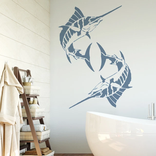 SWORDFISH MURAL ART Pochoir Nautique Decor- Mer Creature Grand Peinture ...