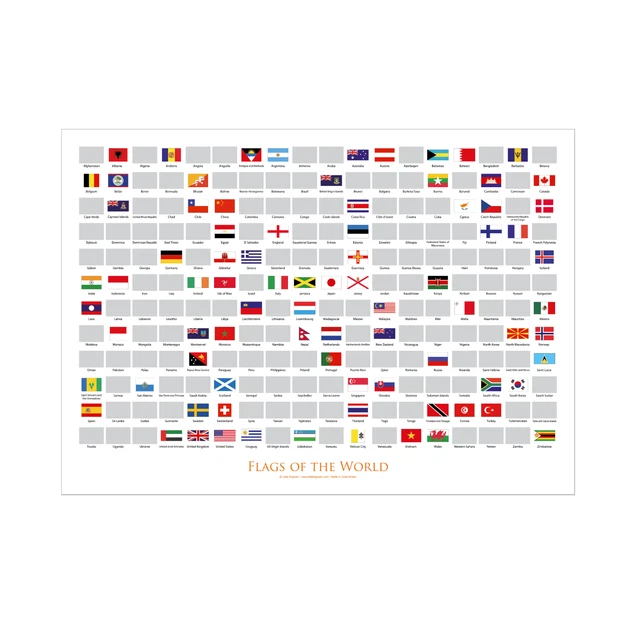SCRATCH OFF FLAGS Of The World A2 Size Poster Travel Map Gift - White ...