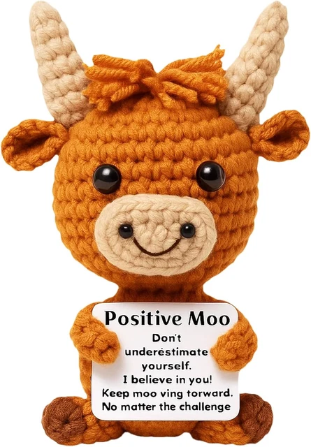 POSITIVE CROCHET ANIMALS, Highland Cow Teddy with Encouraging Card ...