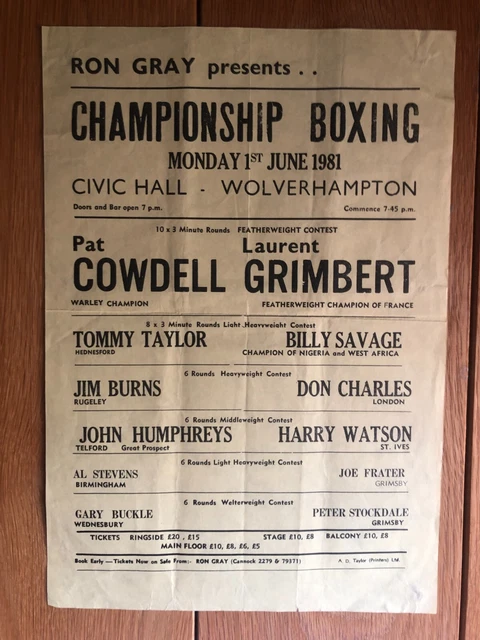 ORIGINAL BOXING POSTER 1981 - Pat Cowdell, Don Charles Wolverhampton ...