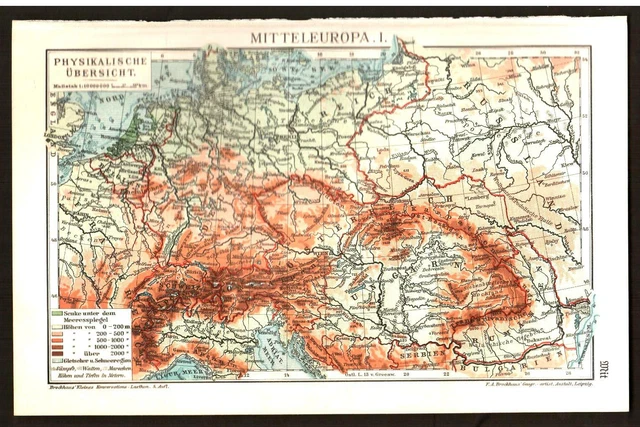 ANTIQUE MAP. EUROPE. GERMANY. PHYSICAL & GEOLOGICAL MAP. I & II. Circa ...