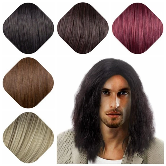 CORN PERM MEN'S Cosplay Wig Shoulder-length Brown Wavy Wigs Long Curly ...