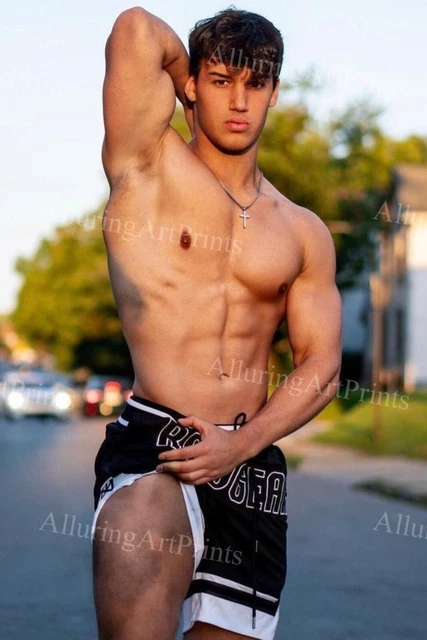 Male Model Print Muscular Handsome Beefcake Shirtless Hunk Hairy Tattoo
