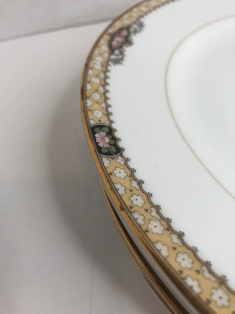 4 NORITAKE MORIMURA Japan Sultana Dinner Plate 9.75" Pink Floral Yellow ...