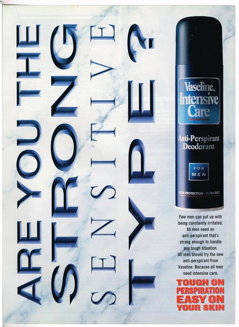 VASELINE INTENSIVE CARE Ad Anti Perspirant Deodorant 1994 Magazine ...