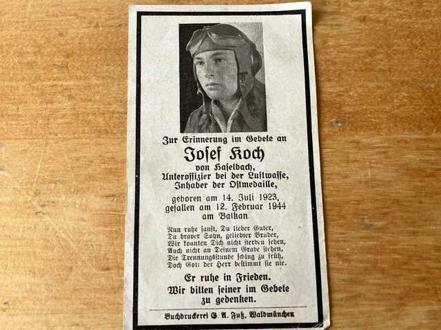 STERBEBILD DEATH CARD Luftwaffe Flieger Balkan WK2 RAR EUR 14,50 ...