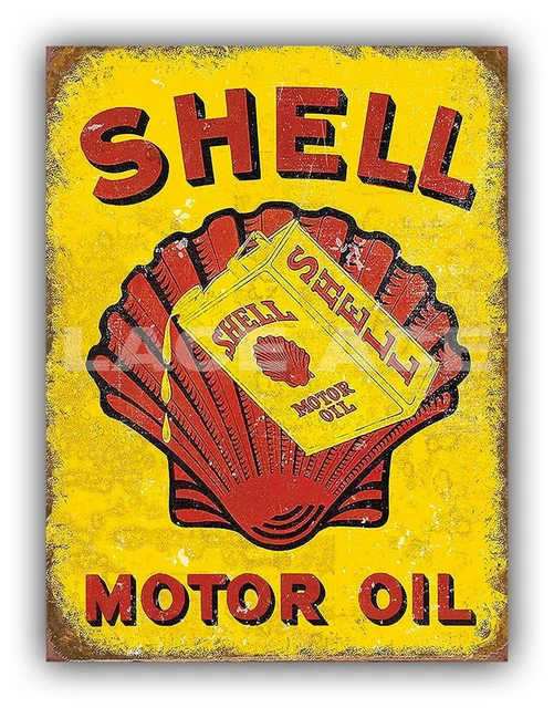 DISTRESSED VINTAGE STYLE Shell Motor Oil Metal Garage Sign Mancave ...