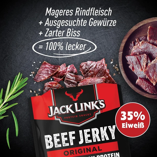 JACK LINK'S BEEF Jerky, Original Flavour High Protein Meat Snack ...
