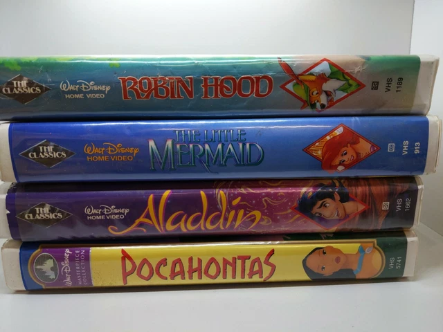 LOT OF 4 Walt Disney VHS Movies Robin Hood, Little mermaid, Aladdin ...