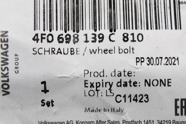 ORIGINAL AUDI A1 A3 A4 A5 A6 Verriegelungsradmutter mit Schlüsselcode L 4F0698139C 810 EUR 60,65 ...