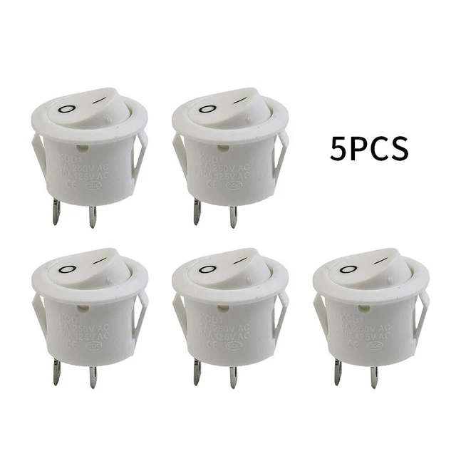 MINI ROCKER SWITCHES Motorhome ON-OFF Round Snap-In Terminal White 20mm ...