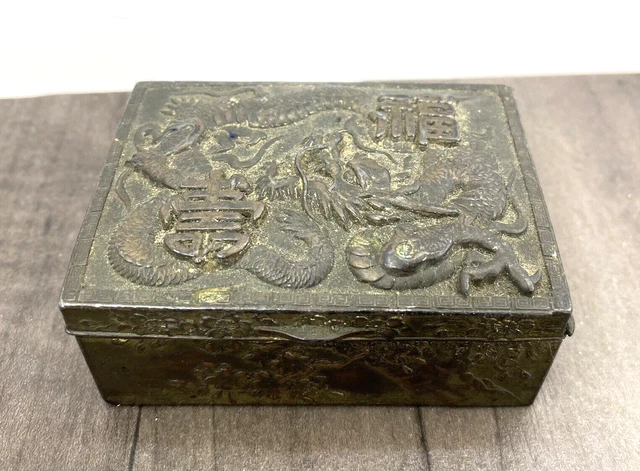 CHINESE DRAGON BOX Embossed Design Hinged Lid Metal Tin Box Authentic ...