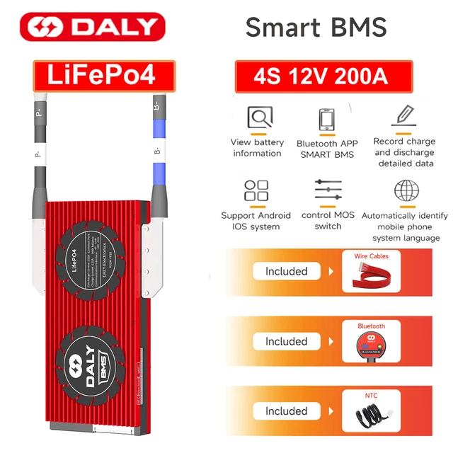 DALY LIFEPO4 4S 12V 200A SMART BMS Common Port with Balanced+Bluetooth Module £126.89 - PicClick UK