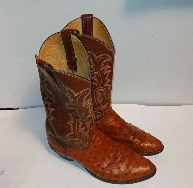 JUSTIN FULL QUILL Ostrich Mens 10.5 D Brown Cowboy Boot Pointed Toe ...