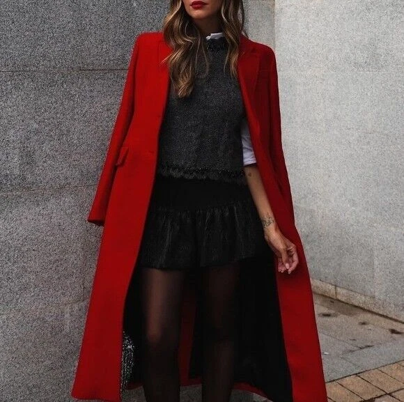 NEW ZARA AW23 Zw Collection Manteco Woolred Coat Ref 8354/748 Abrigo ...