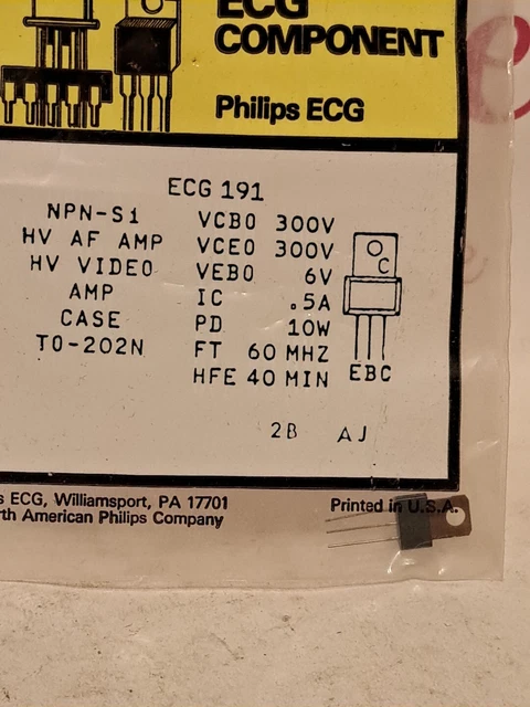 ECG191 PHILIPS NPN Silicon Si Transistor NTE191 TO-202N - NOS Qty 1 $6. ...