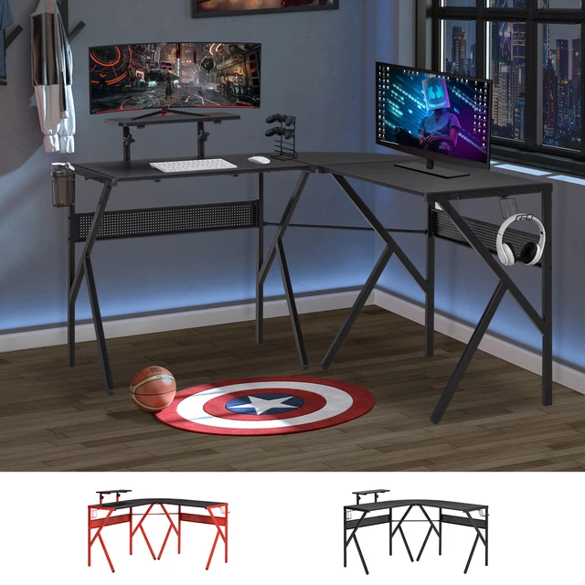 CORNER GAMING DESK for Home Office w/ Monitor Stand Cup Holder ...