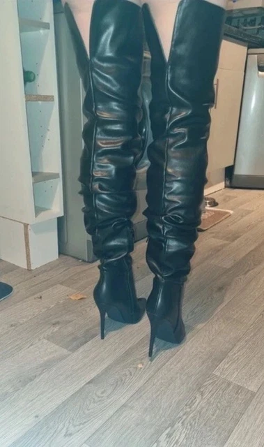 SXXY BLACK PU LEATHER THIGH HIGH BOOTS * 6 uk * DOMINATRIX * HALLOWEEN ...