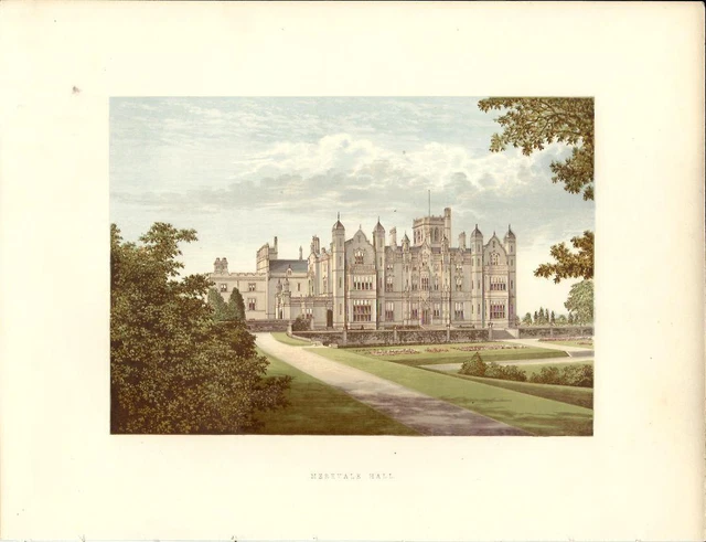 STAMPA ANTICA MEREVALE HALL Atherstone CASTELLO INGLESE 1880 Antique ...