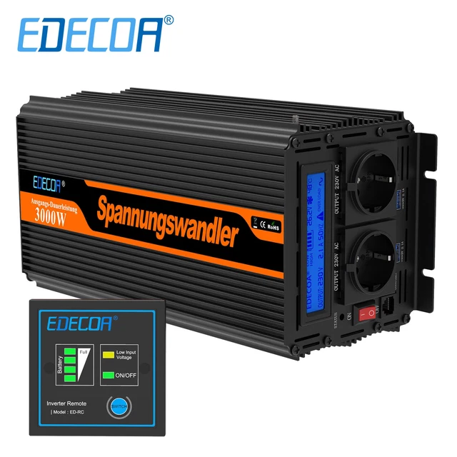 EDECOA CONVERTISSEUR 24V 220V 3000W/6000W Transformateur ED-RC Remote Onduleur EUR 208,98 ...