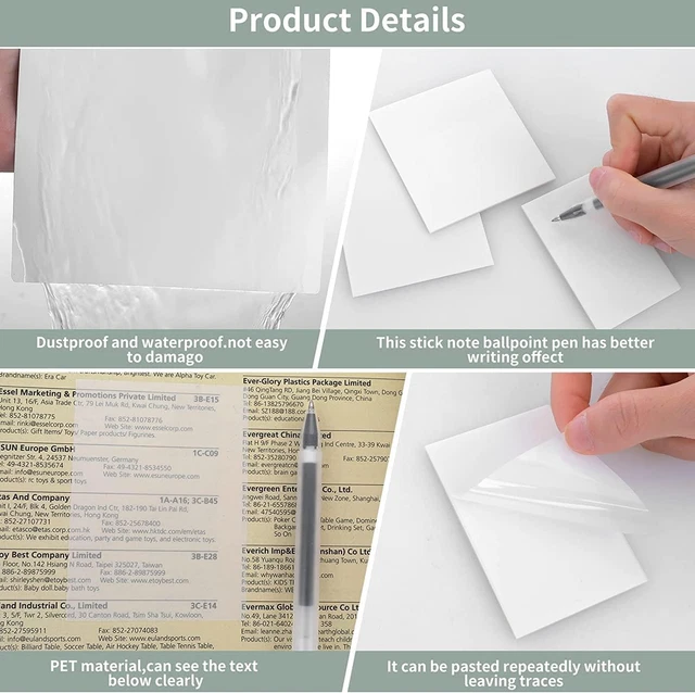 150 SHEETS CLEAR Sticky Note Pads, 3 Sizes Transparent Sticky Notes ...