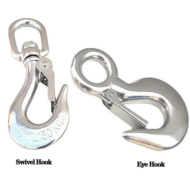 SWIVEL EYE SLING Hook with Latch Stainless Safety Catch Lifting Hook ...