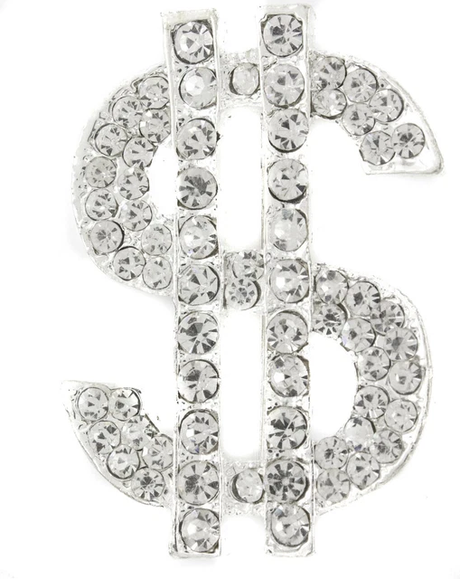 GRANDE SEGNO DOLLARO simbolo $ spilla risvolto strass trasparente Bling ...