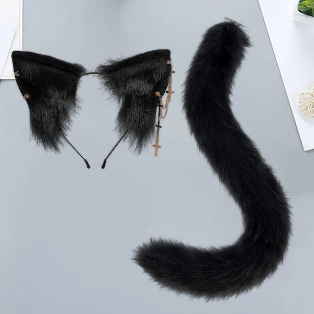 CAT EARS AND Tail Set Long Tails Photo Props Adorable Fancy Dress ...