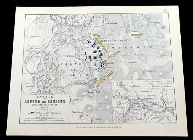 BATAILLE DE ASPERN Essling Carte Nepoleon Bonaparte Wars Le Fifth ...