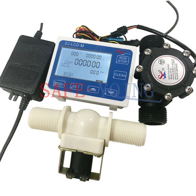 FLOW WATER SENSOR Meter+Solenoid valve+Digital LCD Display control G1 ...